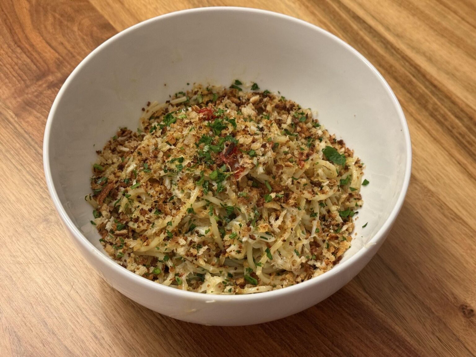Spaghetti with Dungeness Crab, Calabrian Chili, Bread Crumbs - Italian Food